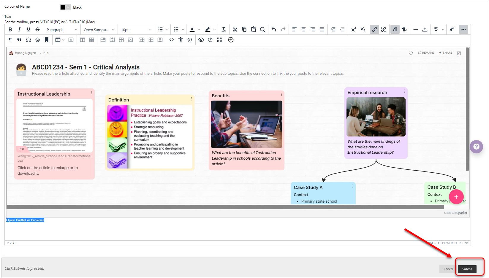 Link a Padlet in a Learn.UQ course (Original) - eLearning - University of Queensland